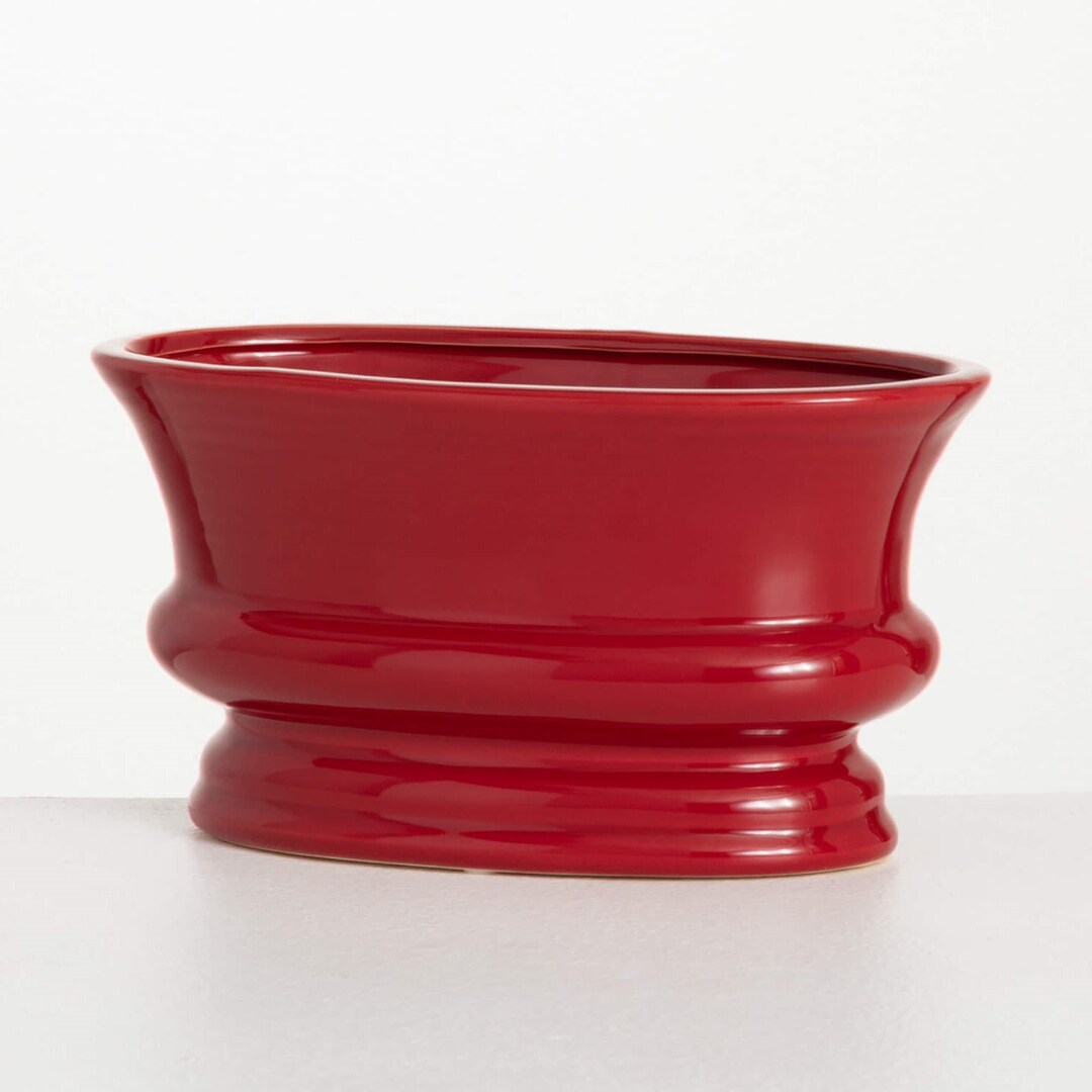 Red Oval Ceramic Planter, Christmas Cachepot Planter Bowl, Holiday ...