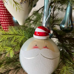 Santa Ornament With Ceramic Hat, Glass Bauble Christmas Ornament ...
