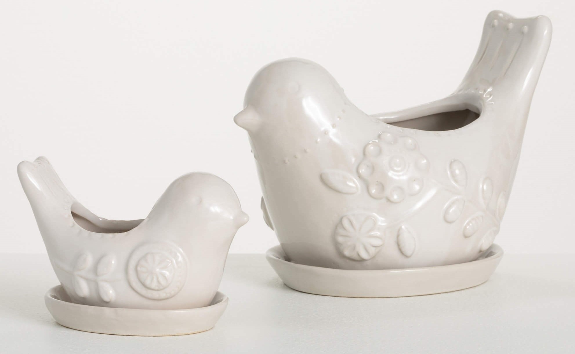 Ceramic Planter With Saucer Tray, Bird Figurine Garden Planter, Folk ...