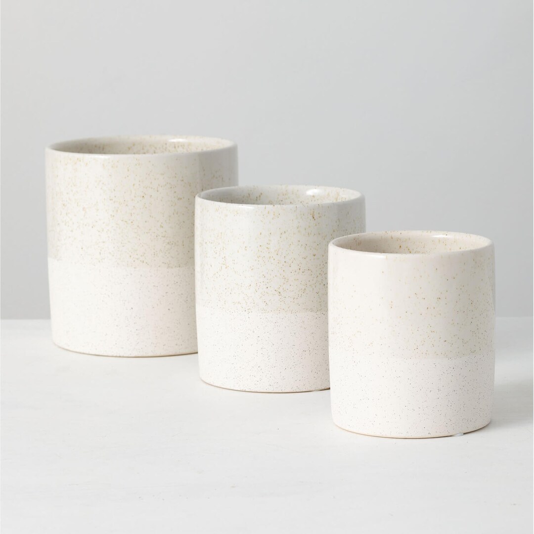 Ceramic Planter Set 3 Cream Beige White Pots for Plants, Glazed Ceramic ...