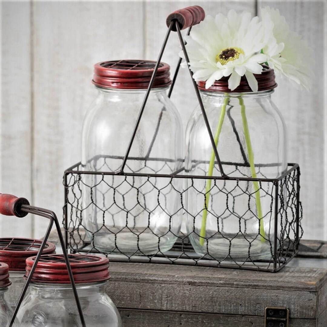 Propagation Mason Jars W/ Frog Lids in Wire Basket, Farmhouse Kitchen ...