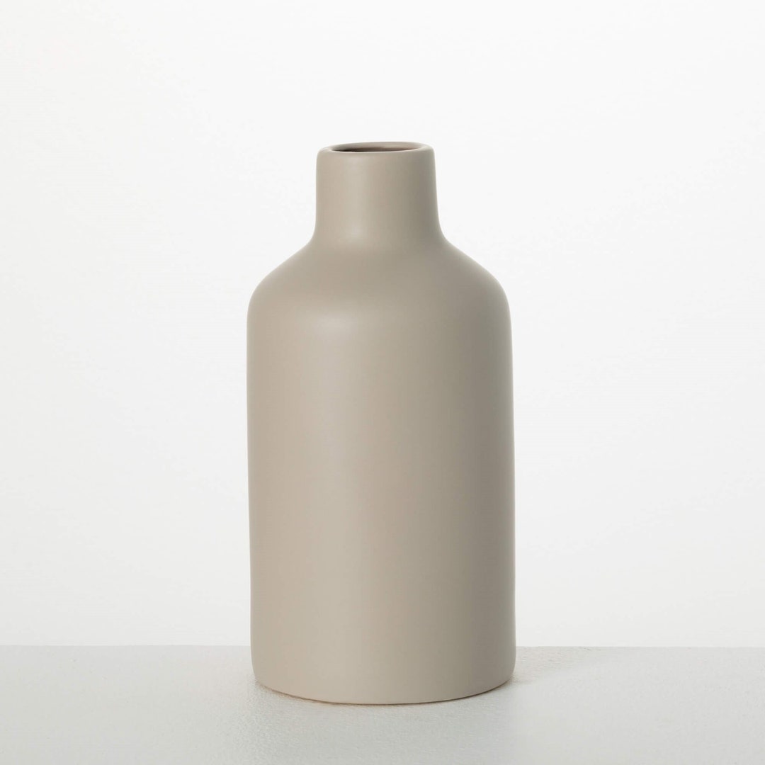 Simple Ceramic Vase, Matte Gray Bottle Vase for Dried Flowers, Shelf ...