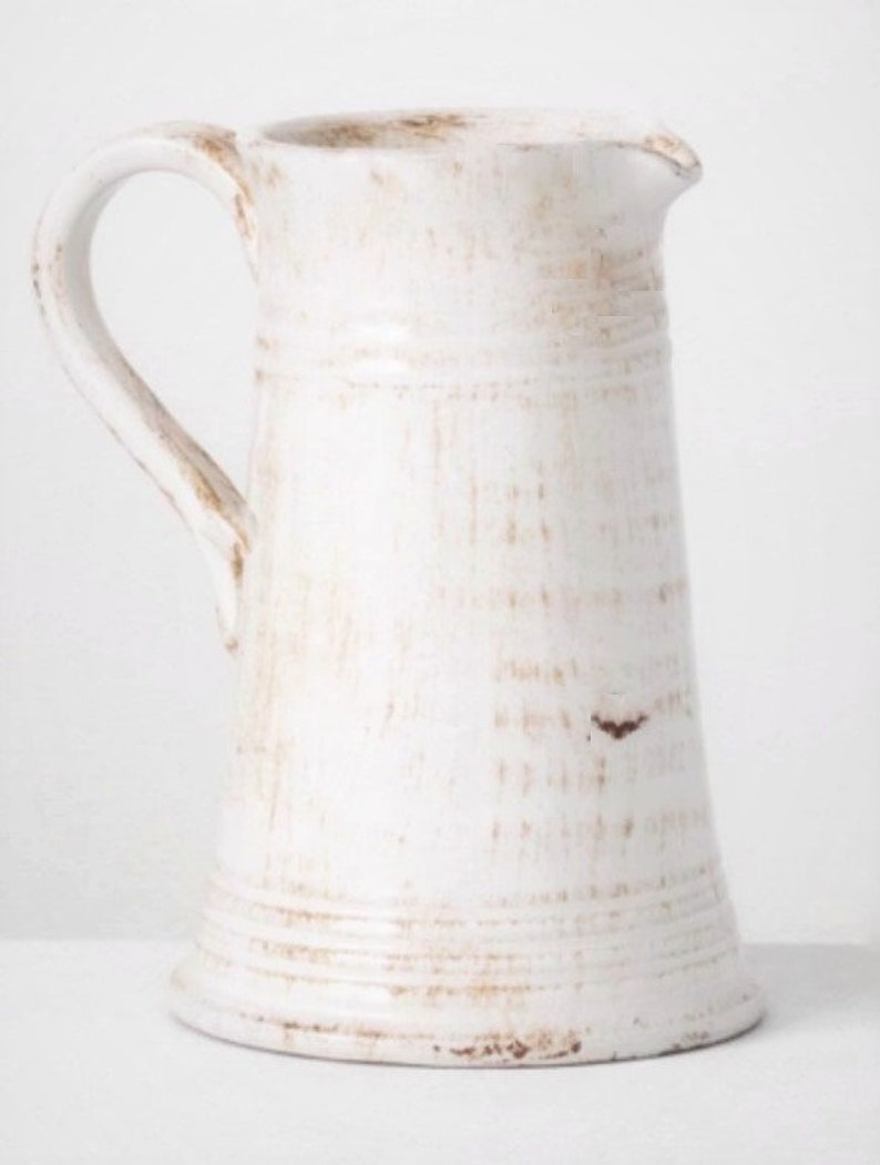 Ceramic Pitcher | 10" Glazed Ceramic Pitcher | Tall White Vase for ...