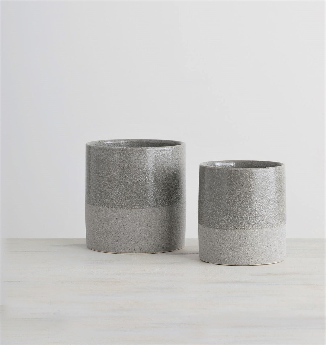 Ceramic Planter Set - 6 Inch, 5 Inch Matching Gray Planter Set ...