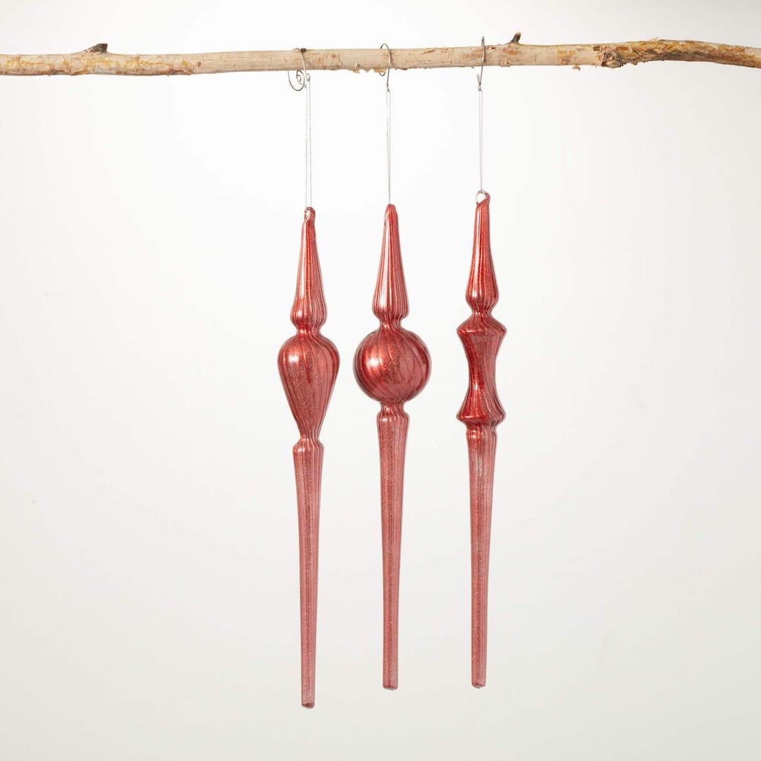 15" Glass Finial Ornament Set, Oversized Red Glass Chandelier Ornament ...