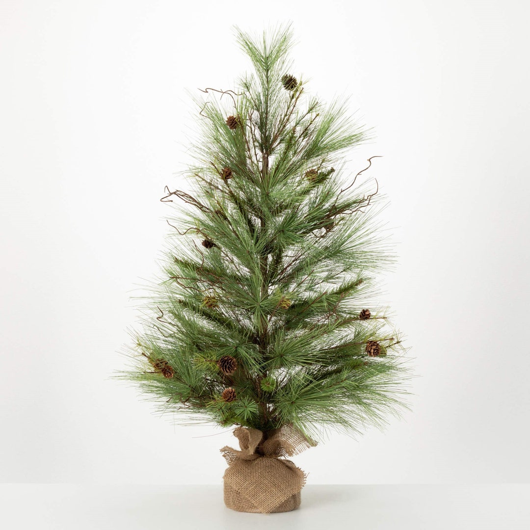 Faux Pine Tree W/ Curling Willow and Pine Cones, 3 Ft Artificial Pine ...