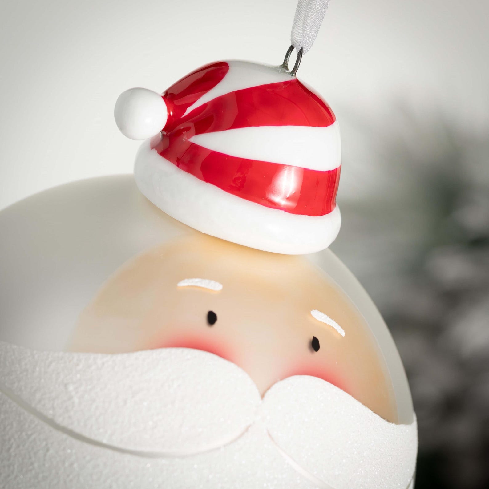 Santa Ornament With Ceramic Hat, Glass Bauble Christmas Ornament ...