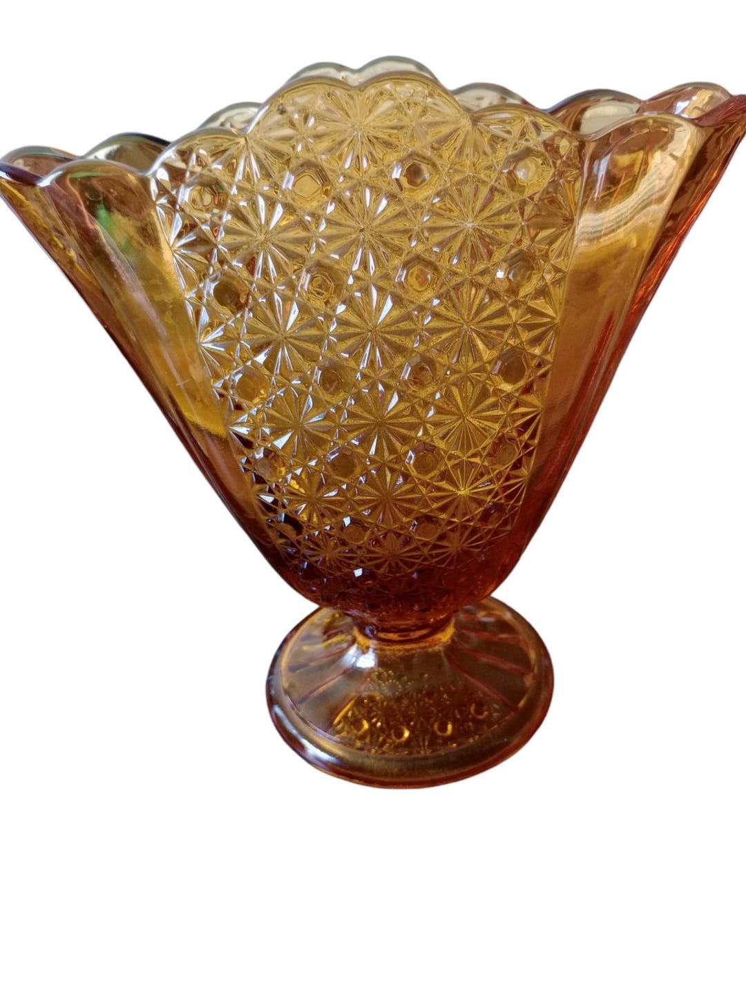 Vintage Fenton Amber Daisy and Button Fan Scalloped 1960s - Etsy