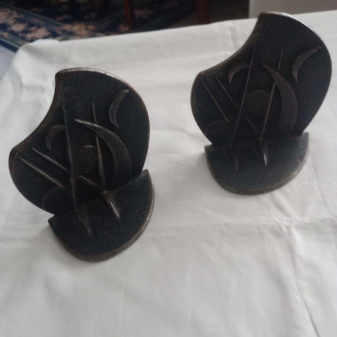 Vintage Moon Music Note Bookends (2) Cast Iron Abstract Art Deco 4" X 3 ...