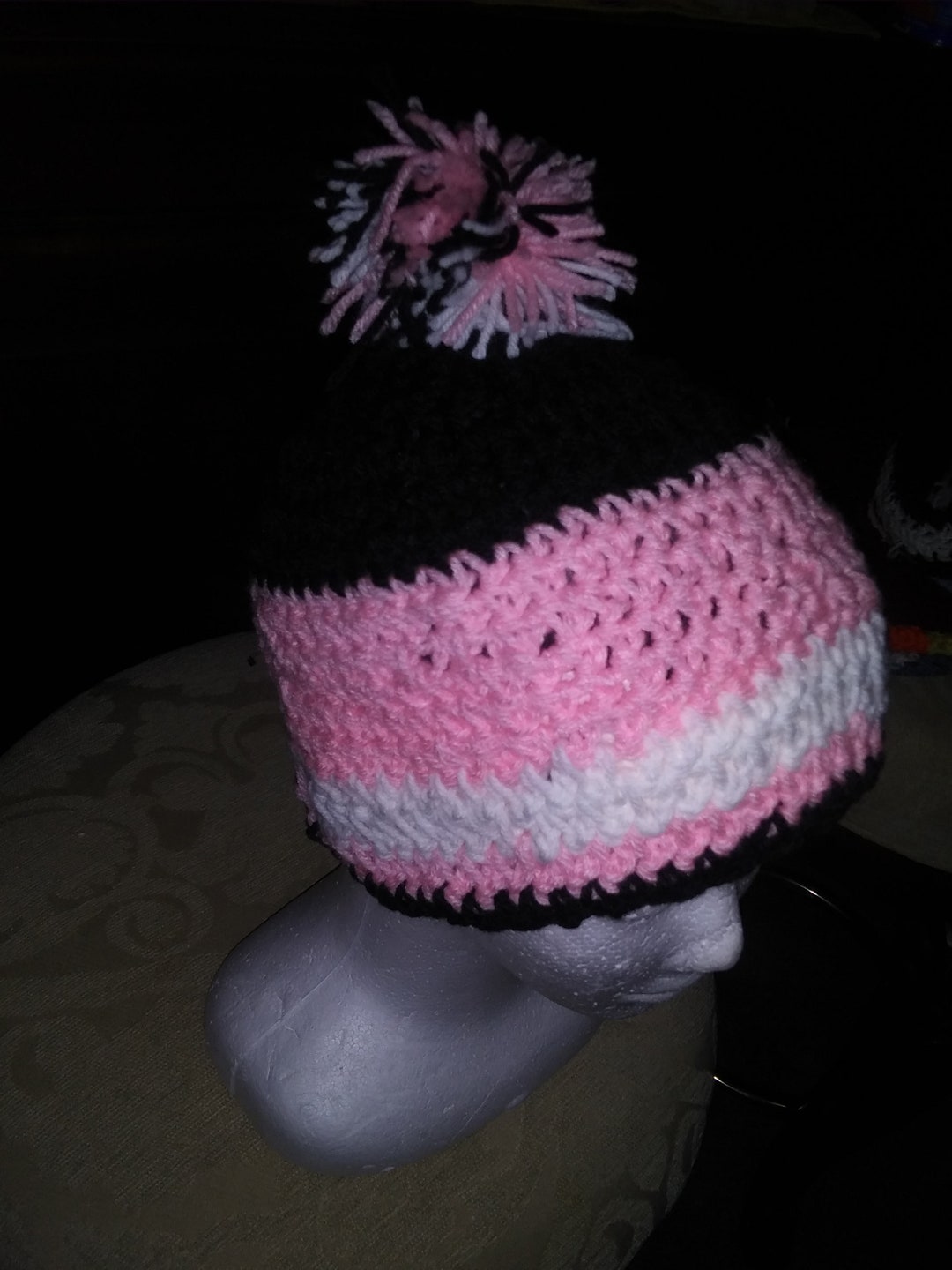 Black Pink and White Beanie Handmade Hat - Etsy