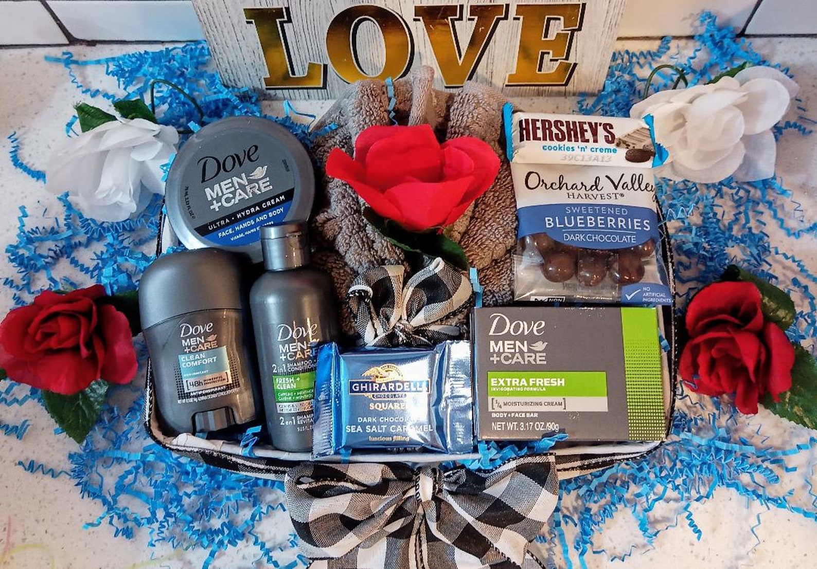 Valentine's Day Gift Basket Men's Dove Bath Body Spa Set Milk Chocolate ...