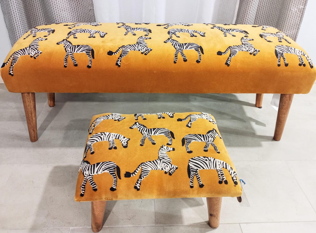 RARE NEW 2 Zebras Animal Zebra Print Velvet Ottoman Handmade ...