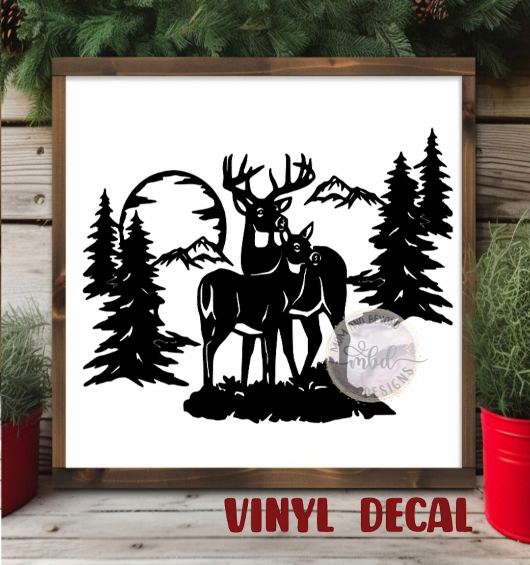 Deer Mountain Tree Scene Aufkleber / Jagdaufkleber für Schild, LKW ...