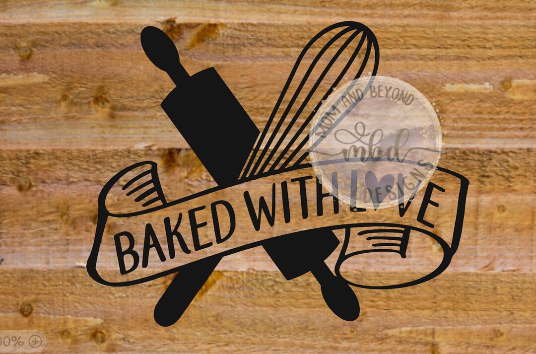 Baked With Love Vinyl Decal / Whisk Rolling Pin Heart / Baking / Funny ...