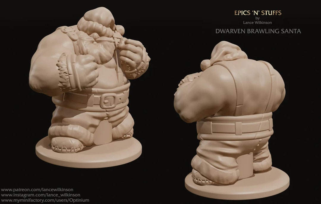 Santa Dwarf Brawler | 3D Printed Resin Miniature | 28mm 32mm 100mm ...