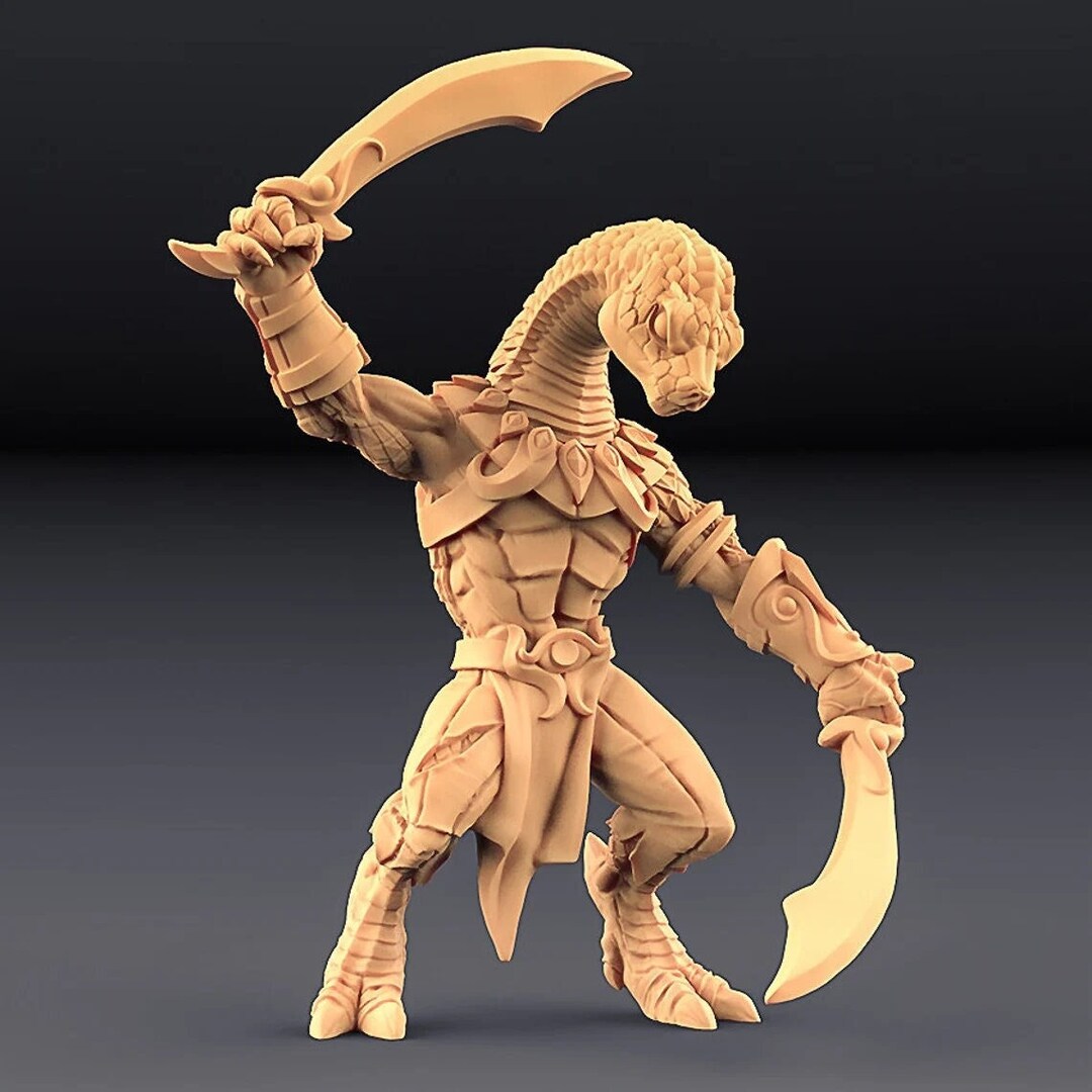 Snake Man Warrior | 3D Printed Resin Miniature | 28mm 32mm 100mm ...