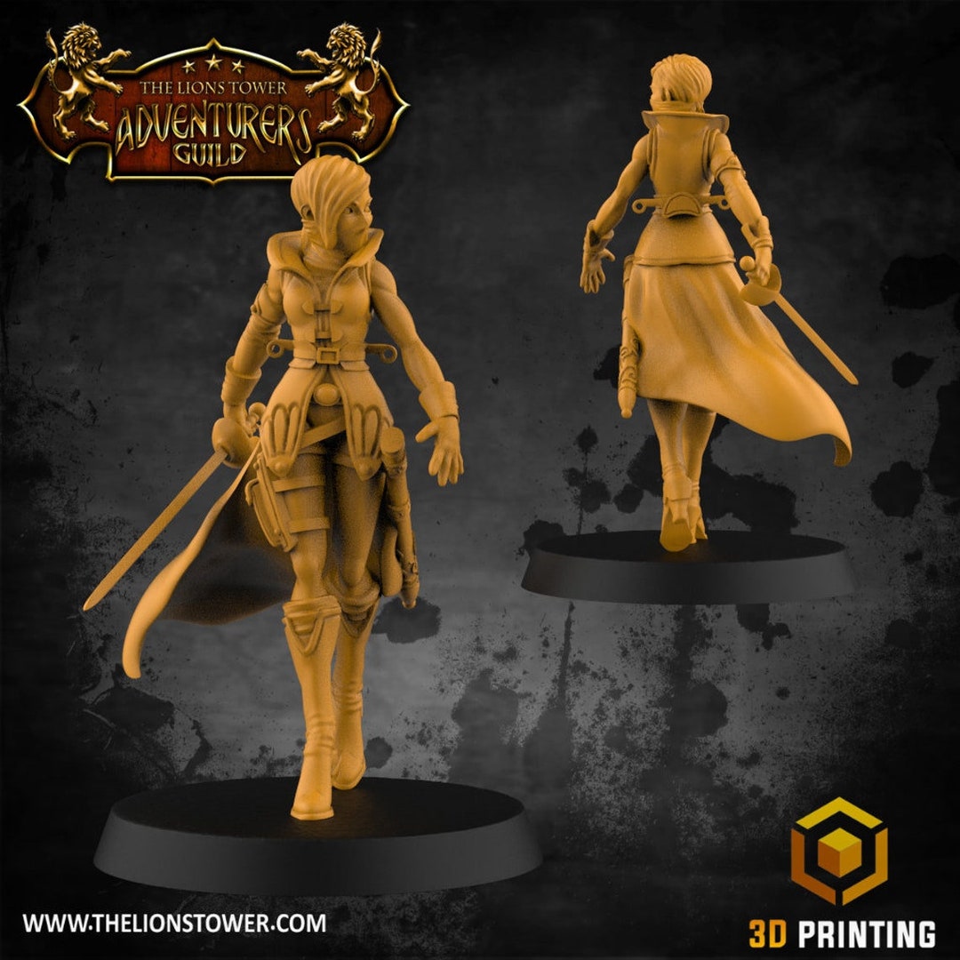 Noble Female Swordsman | 3D Printed Resin Miniature | 28mm 32mm 100mm ...