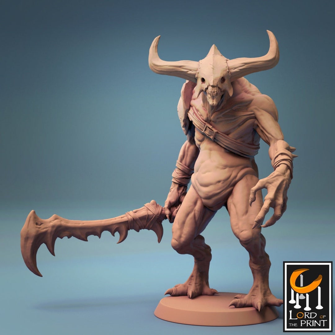 Horned Demon Standing | 3D Printed Resin Miniature | 28mm 32mm 100mm ...