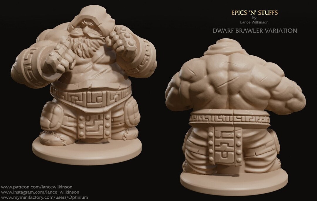 Dwarf Brawler | 3D Printed Resin Miniature | 28mm 32mm 100mm | Fantasy ...