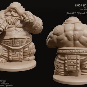 Dwarf Brawler | 3D Printed Resin Miniature | 28mm 32mm 100mm | Fantasy ...