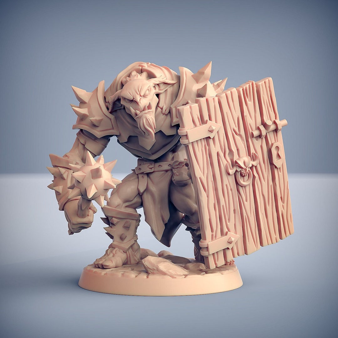Mace and Shield Goblin Bugbear | 3D Printed Resin Miniature | 28mm 32mm ...