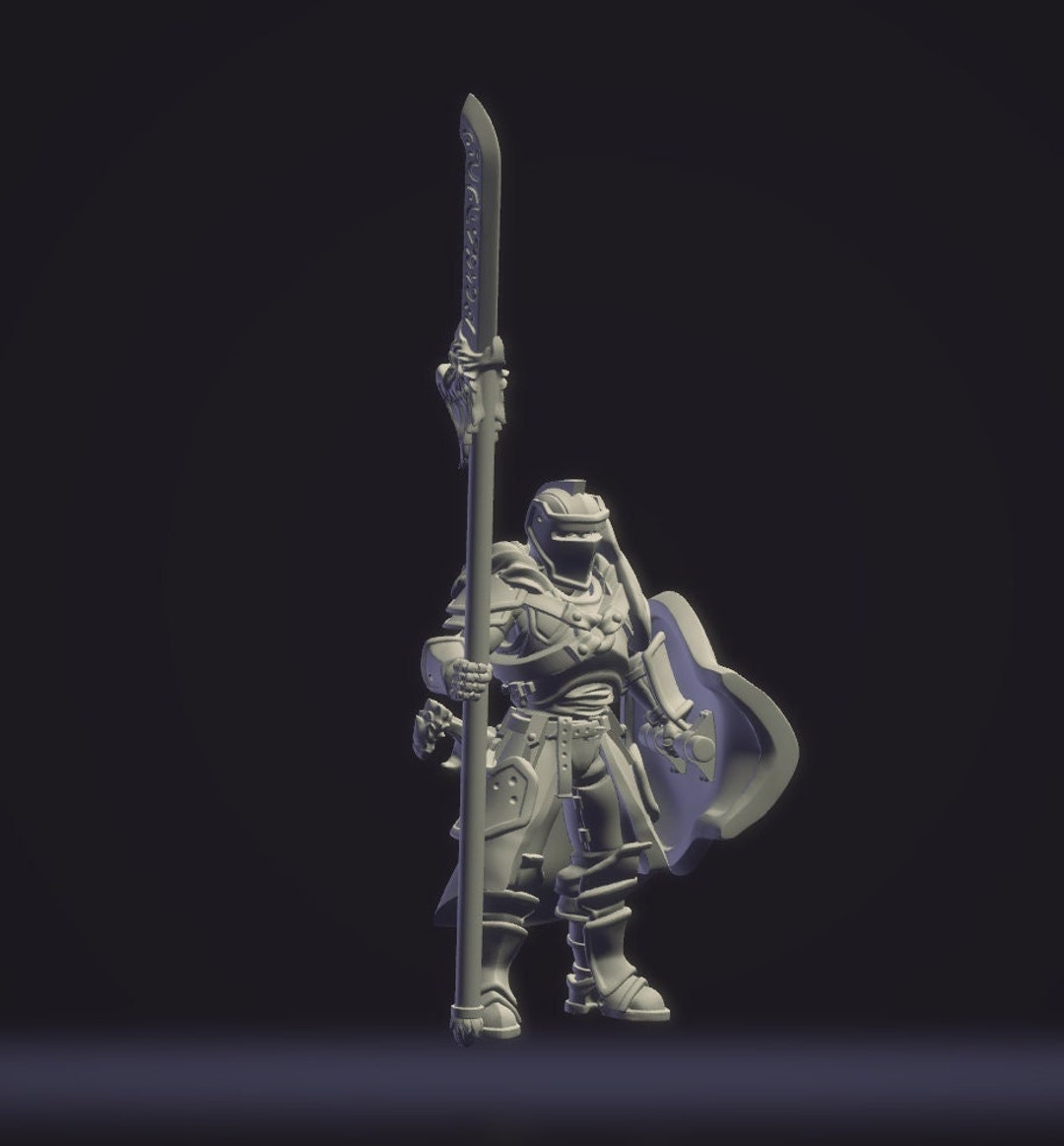 Spear Paladin | 3D Printed Resin Miniature | 28mm 32mm 100mm | Fantasy Character | for Dnd ...