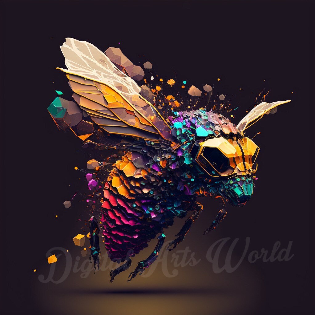 Mechanical Flying Bee Colourful Digital Art - Etsy