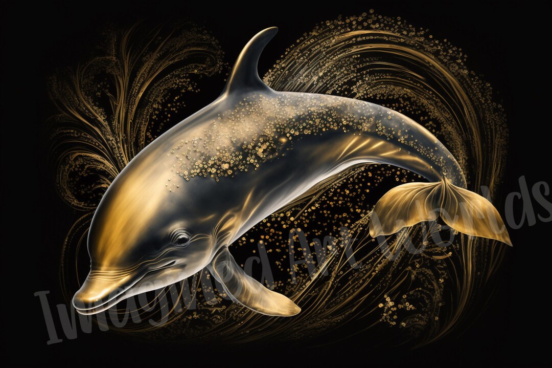 Gold Swimming Dolphin PNG - Instant Digital Download - Etsy
