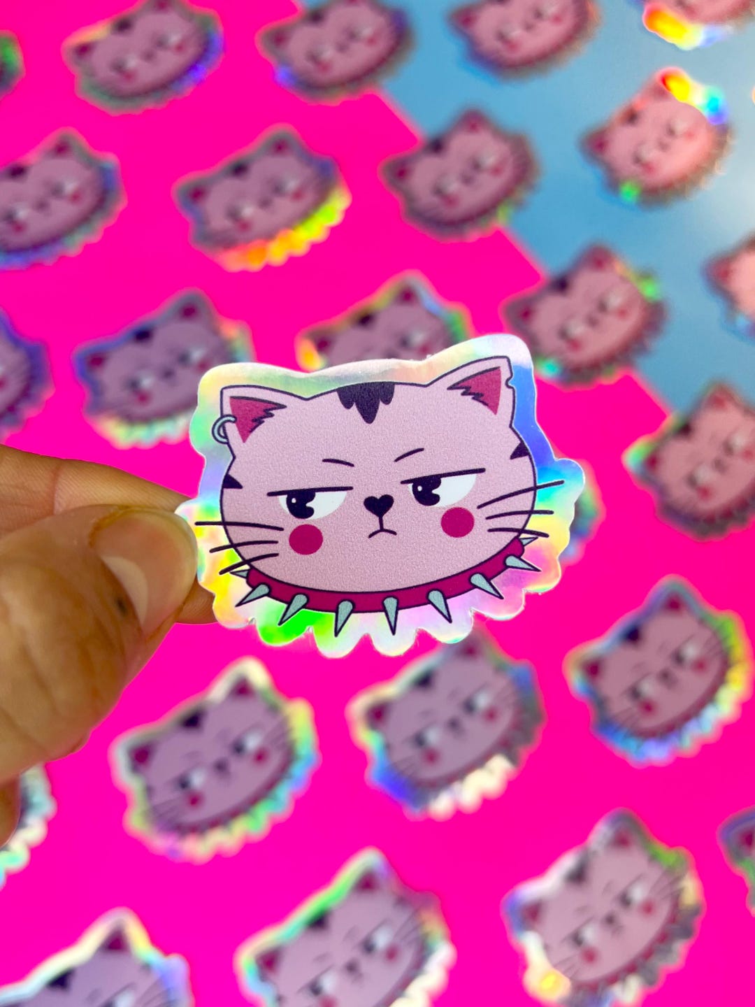 Punk Rebel Cat Holographic Vinyl Sticker - Etsy