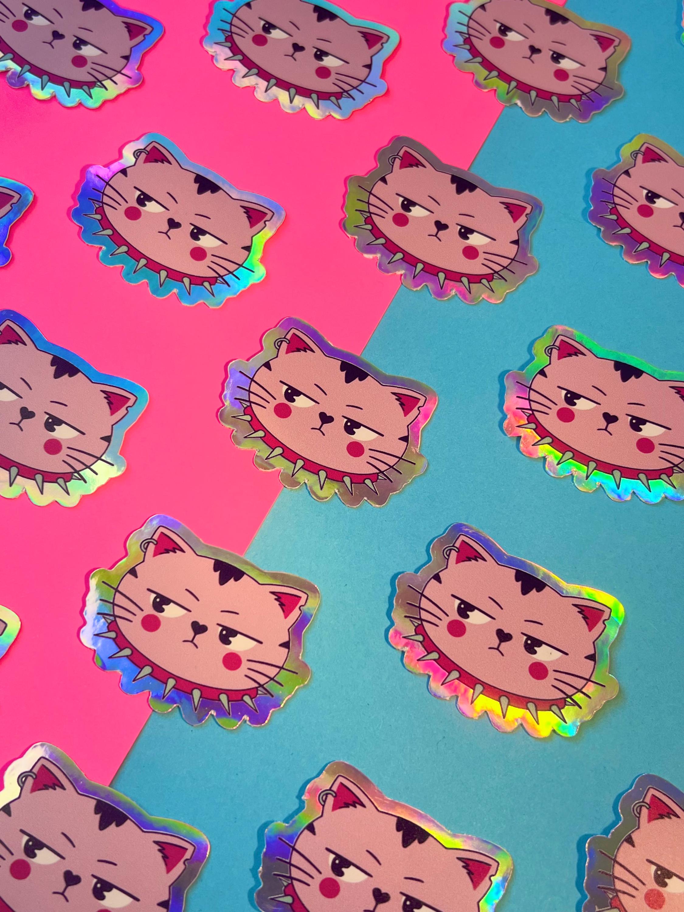 Punk Rebel Cat Holographic Vinyl Sticker - Etsy