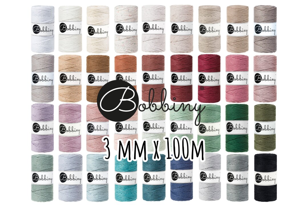 Bobbiny Makramee Garn • 3mm x 100m • gezwirntes Garn • 64 verschiedene ...