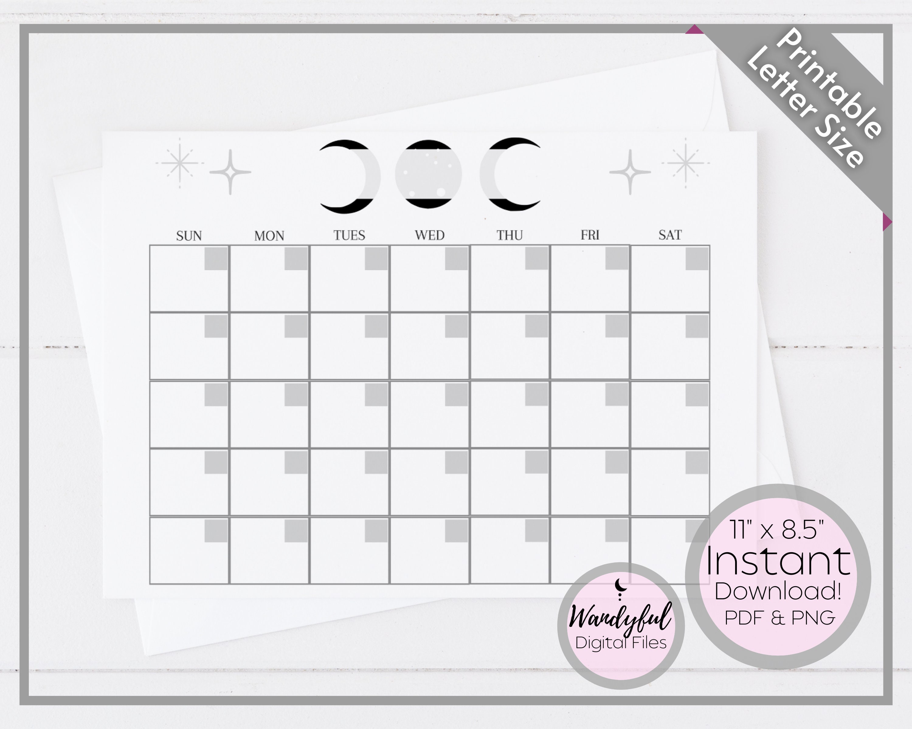 Printable Majestic Calendar | Blank Monthly Calendar | Moon Phases ...