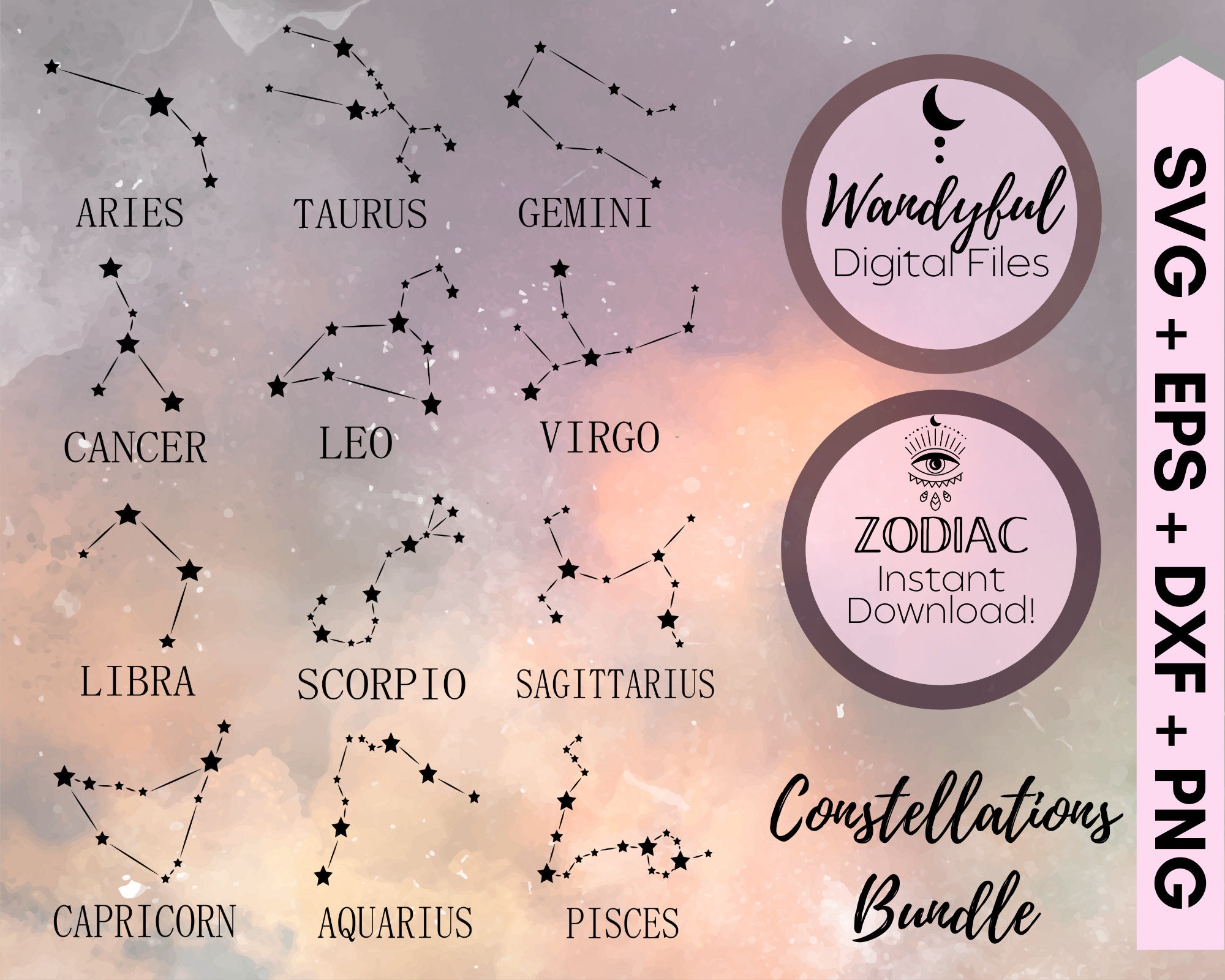 Star Zodiac Constellation Svg Png| Zodiac Svg| Horoscope Svg| Cricut ...
