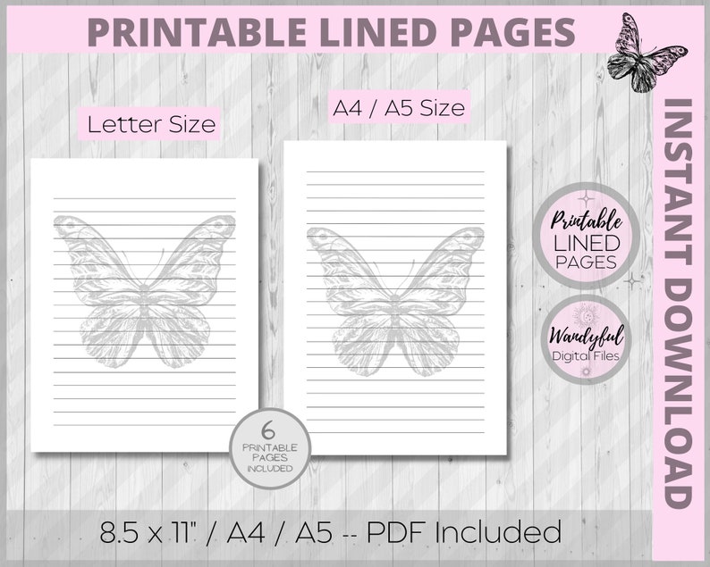 Printable Lined Pages With Moth & Butterfly Designs | Witchy Printable ...