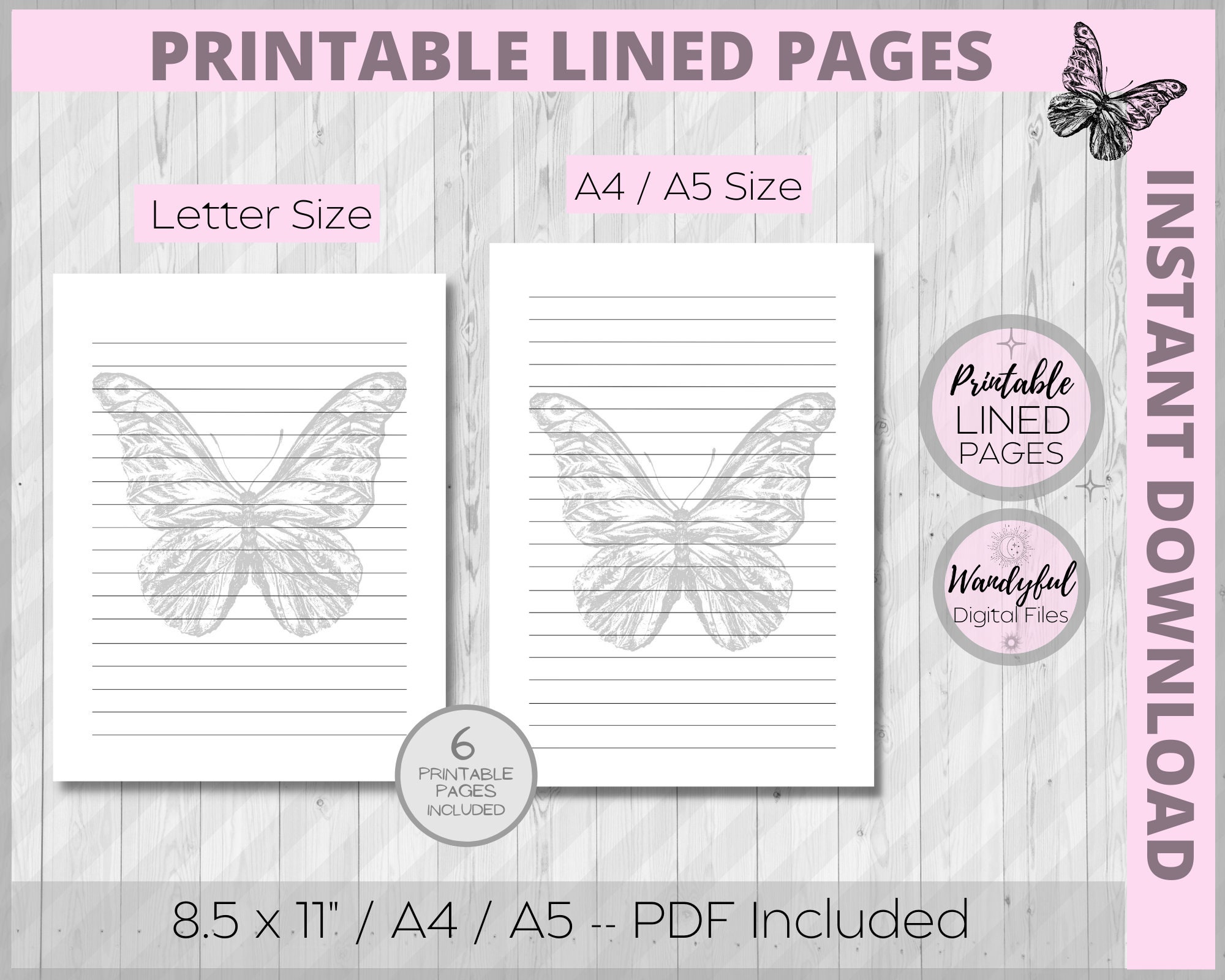 Printable Lined Pages With Moth & Butterfly Designs | Witchy Printable ...