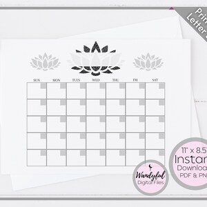 Blank Calendar | Calendar Printable | Lotus Flower Calendar | Calendar ...