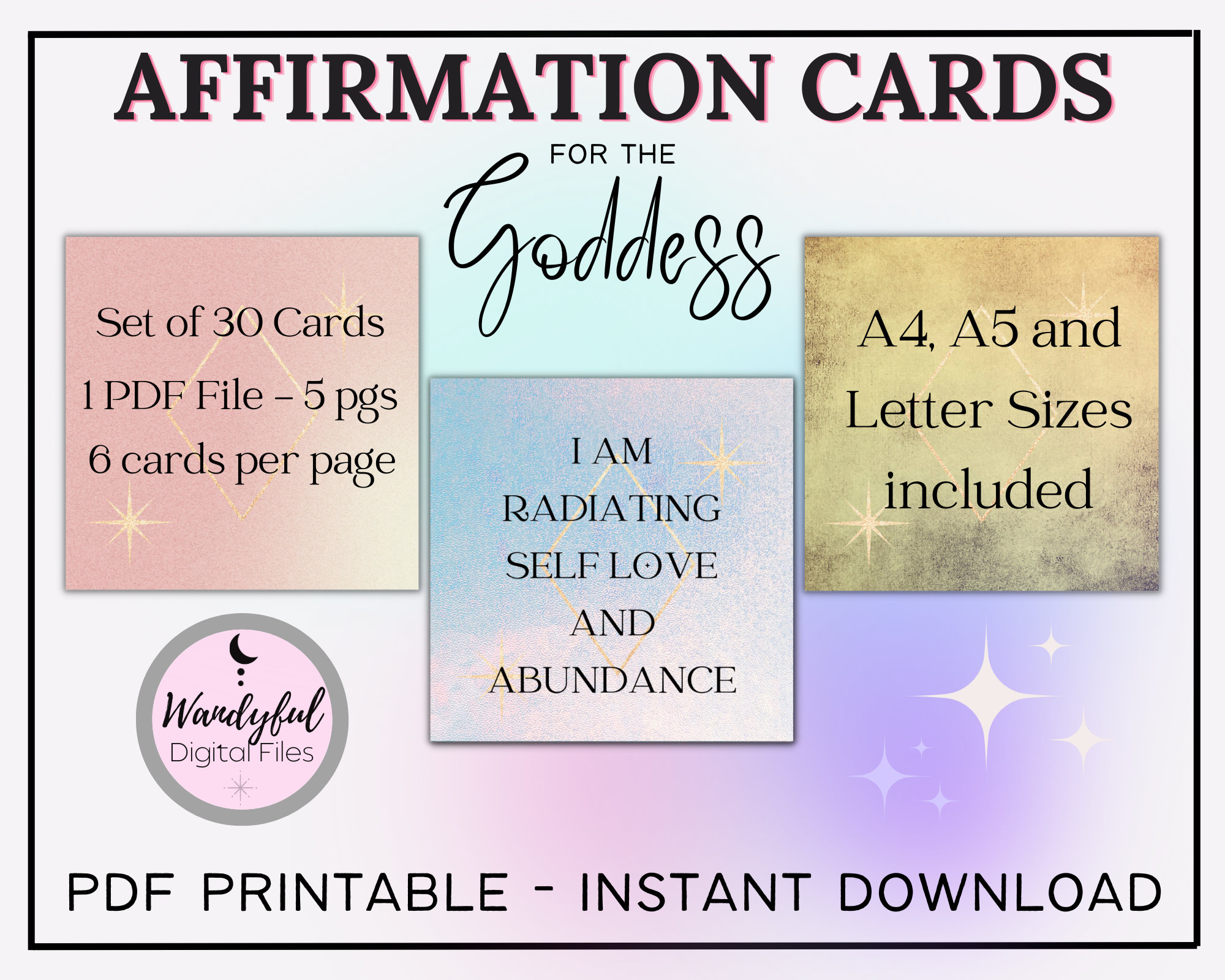 30x Affirmation Cards for Goddesses Words of Inspiration Manifestation ...