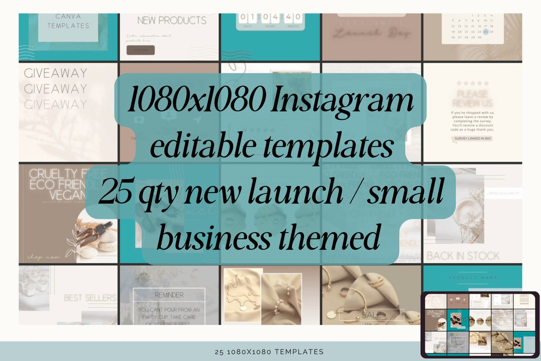 New Launch IG Post Template // Small Business Canva, Blue Brown ...
