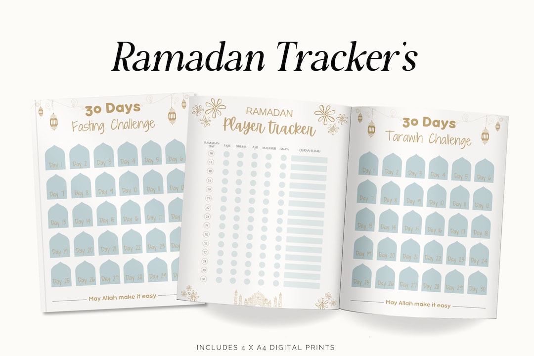 Ramadan Trackers // Fasting Challenge, Prayer & Quran Surah Tracker ...