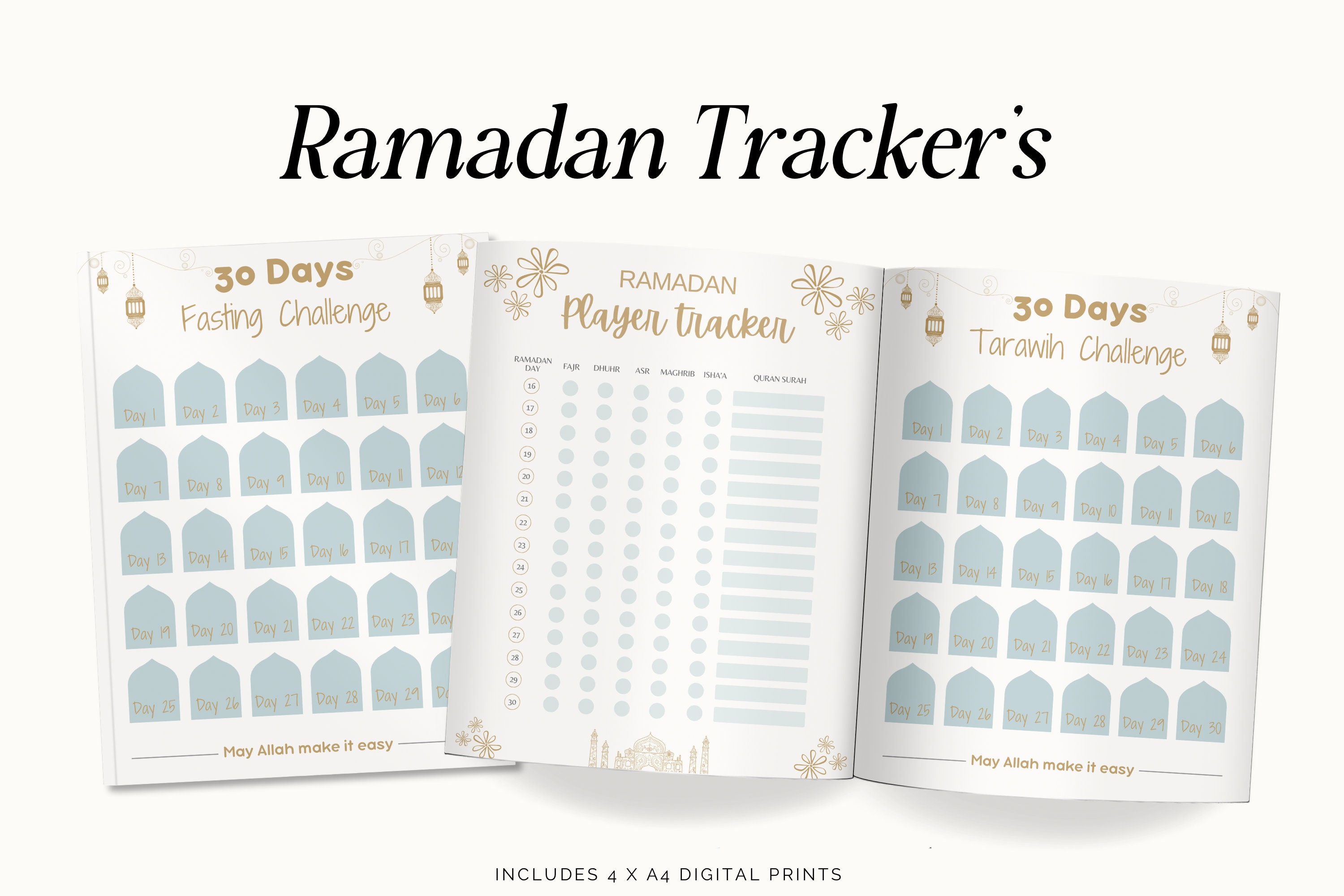 Ramadan Trackers // Fasting Challenge, Prayer & Quran Surah Tracker ...