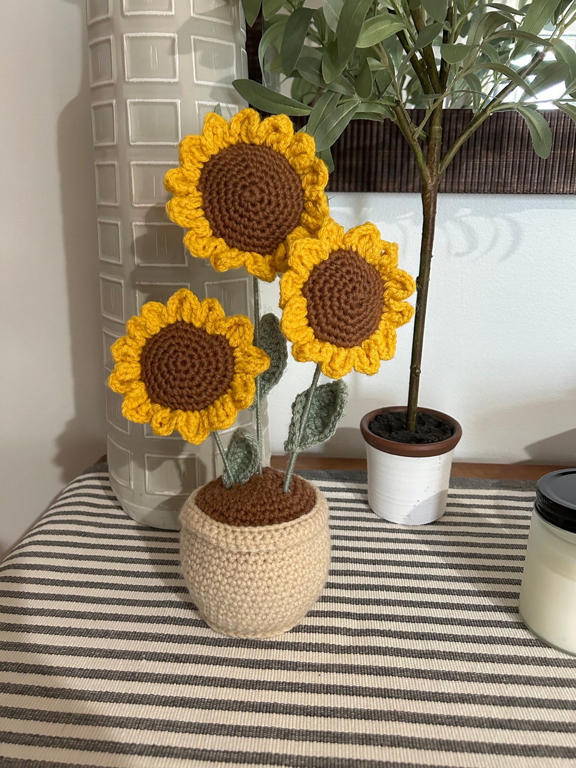 Sunflower Crochet Pot, Crochet Sunflower, Handmade Crochet Sunflower ...