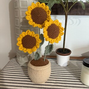 Sunflower Crochet Pot, Crochet Sunflower, Handmade Crochet Sunflower ...