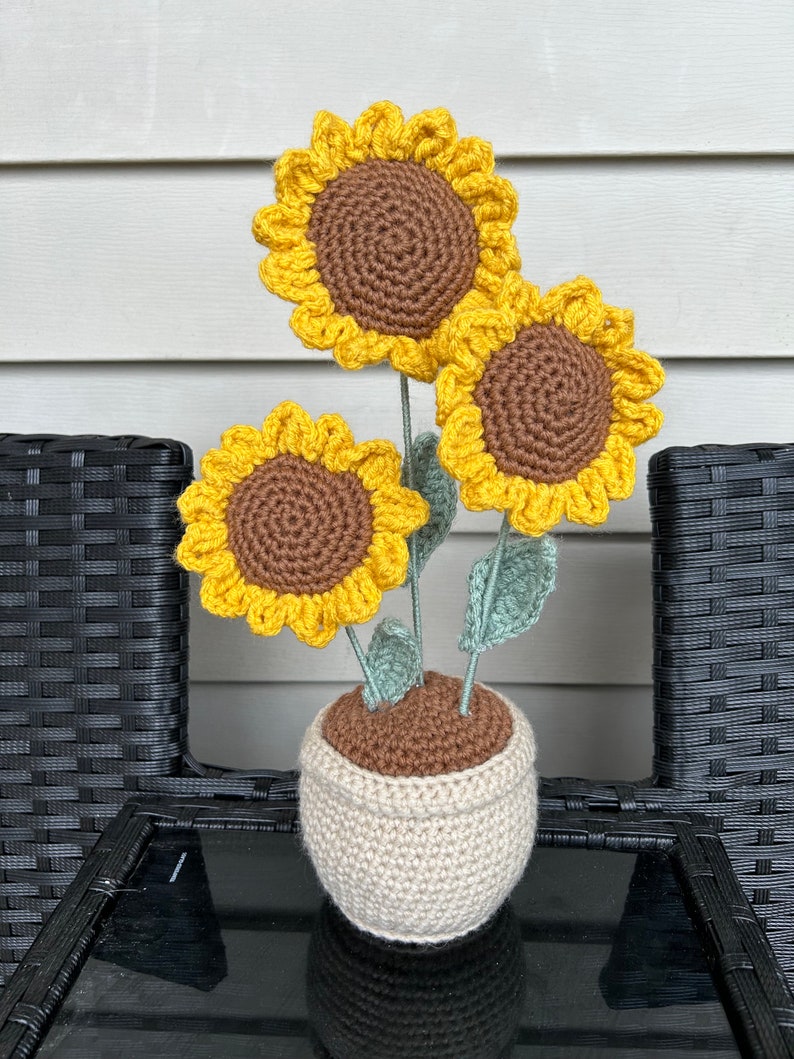 Sunflower Crochet Pot, Crochet Sunflower, Handmade Crochet Sunflower ...