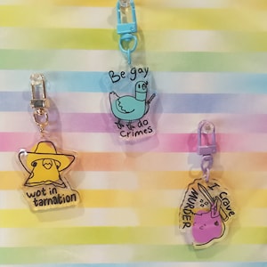 BIRD MEME KEYCHAIN // Be Gay Do Crimes, Murder Crow, Cowboy Cockatiel ...