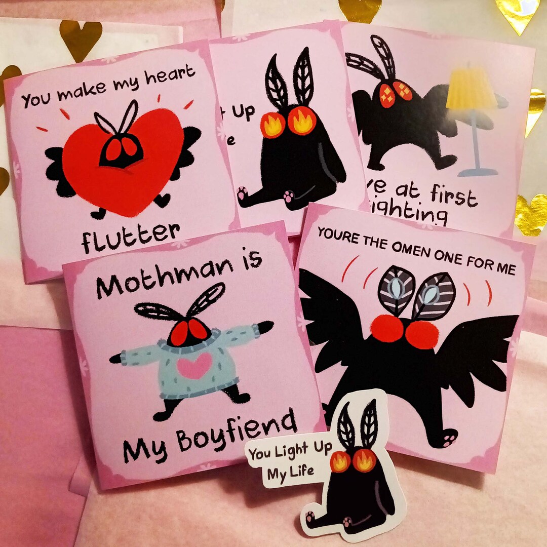 MOTHMAN Valentines CARDS and STICKERS // Personalized, Cryptids, Spooky ...