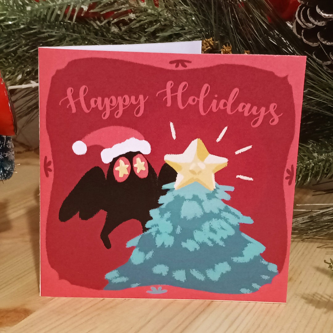 MOTHMAN CHRISTMAS CARD // Personalized, Holiday, Cryptids, Cute, Spooky ...