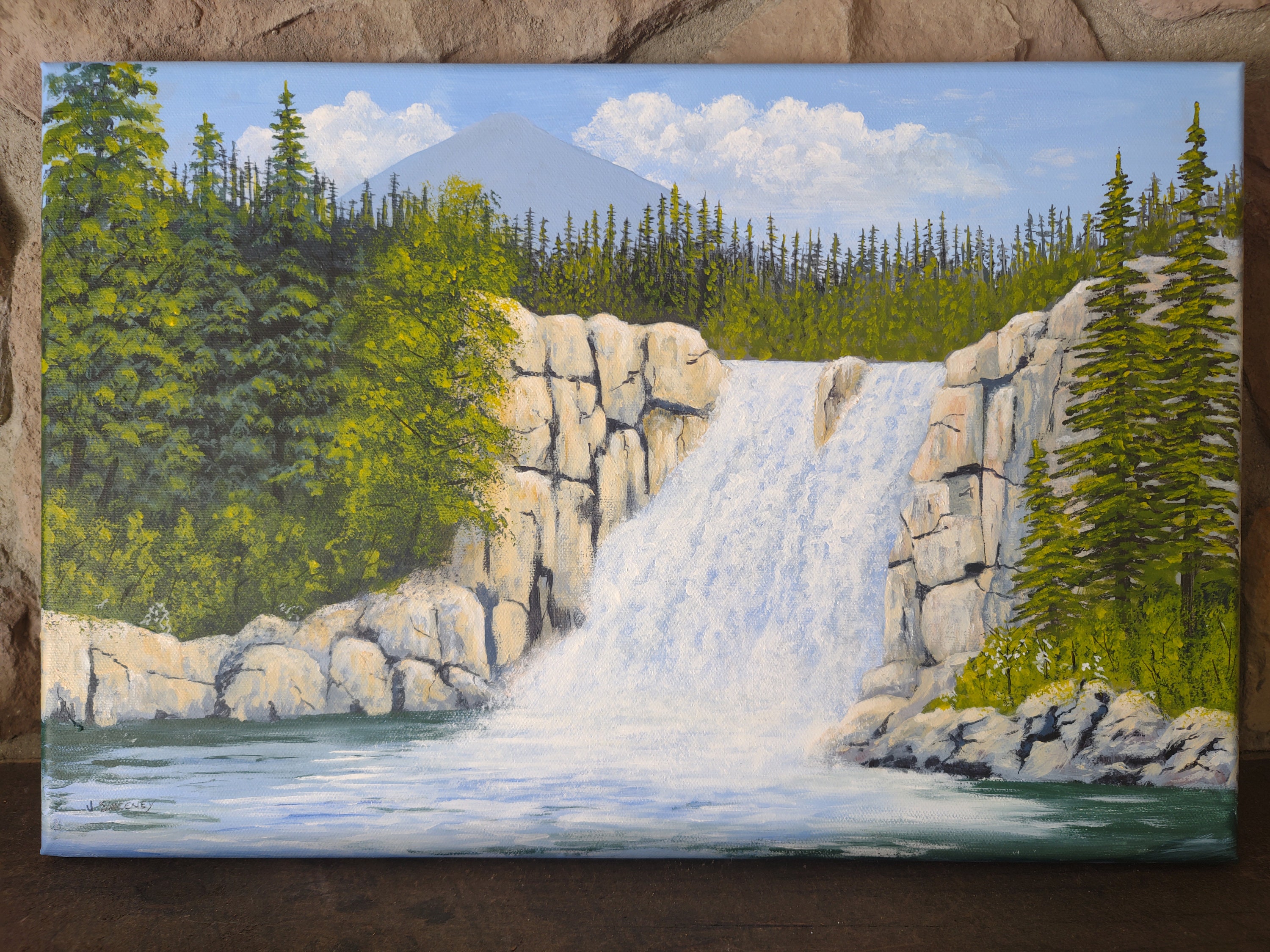 Acrylic Painting, Waterfall Painting, Mountain Landscape, Cabin Decor ...