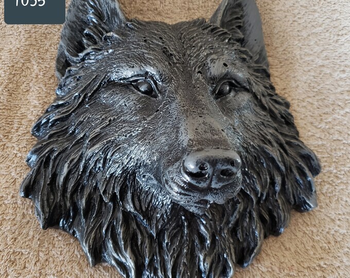 Wolf Head Hanging Plaque Cast Stone, Wolf, Wall Decor, Concrete Plaque ...
