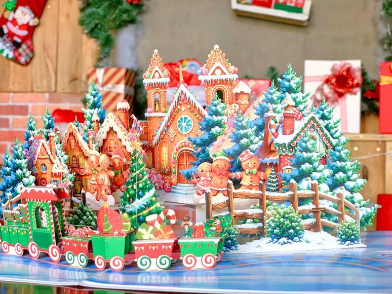 Pop up Christmas Cards, 3D Gingerbread Town Christmas Pop up Card ...