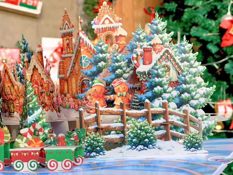 Pop up Christmas Cards, 3D Gingerbread Town Christmas Pop up Card ...